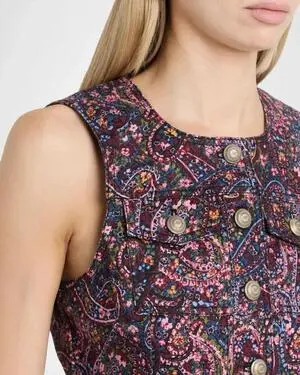 Cinq À Sept Reenee Belted Paisley Denim Vest - Black Mult