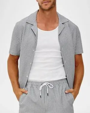 Rails Apos;s Amalfi Deck-striped Seersucker Shirt - Navy Deck