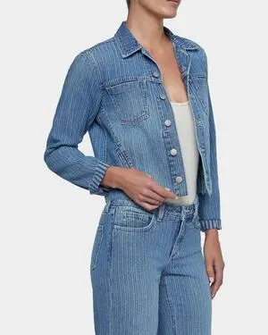 L & APOS;AGENCE Janelle Raw Slim-fit Denim Jacket - Carmel