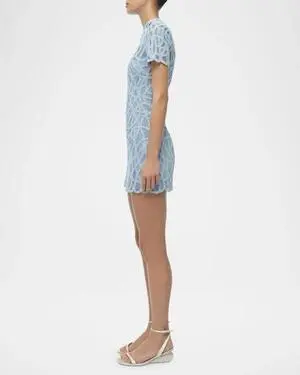 Simkhai Desiree Scalloped Macrame Mini Dress