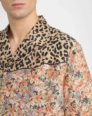 Valentino Garavani Apos;s Leopard Floral Silk Camp Shirt - Multi