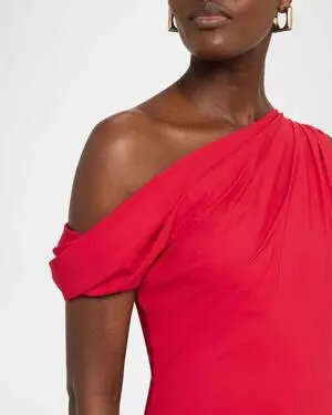 Chiara Boni La Petite Robe Adial Ruched One-shoulder Midi Sheath Dress - Ruby