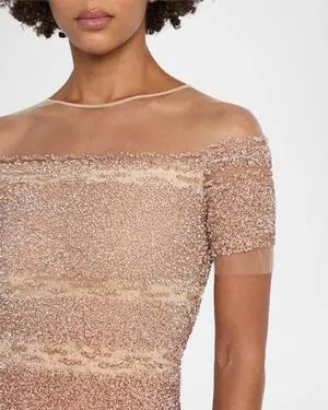 Pamella Roland Degrade Sequin Illusion Column Gown - Copper Multi