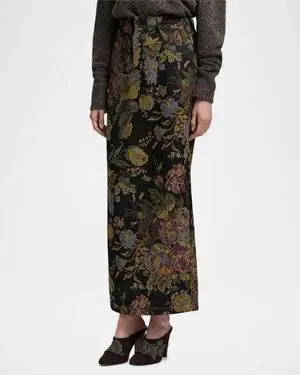 Ralph Lauren Fontaine Floral Jacquard Skirt - Brown