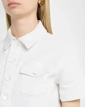 L & APOS;AGENCE Kirstie Cropped Short-sleeve Denim Jacket - Blanc