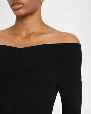 Stella McCartney Compact Knit Off-shoulder Maxi Dress - Black