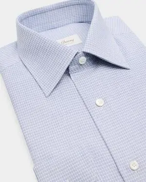 Brioni Apos;s Cotton Textured-check Point Collar Dress Shirt - Blue Multi