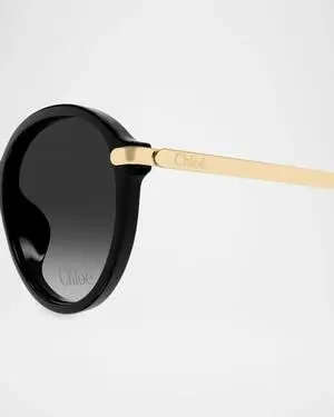 Chloé Round Acetate & Metal Sunglasses - Black