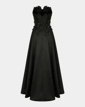 Mac Duggal Beaded Floral-appliqued Charmeuse Strapless Gown