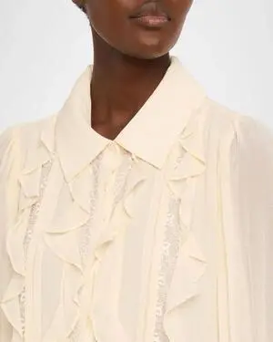 Ramy Brook Claire Ruffle Blouson-sleeve Silk Blouse - Bone