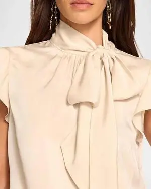 Ramy Brook Balinda Tie-neck Satin Blouse - Bone