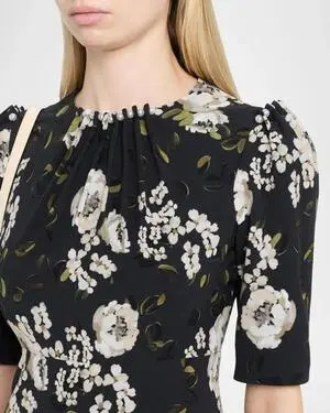 Rickie Freeman For Teri Jon Pearly-trim Floral Midi Dress - Black Mult