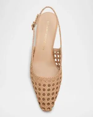 STUART WEITZMAN 50mm Stassi Woven Leather Slingback Pumps - Adobe