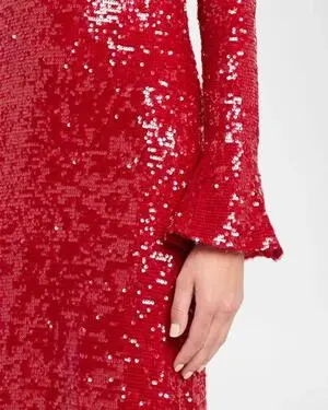Lapointe Sequined Viscose Flare-sleeve Maxi Dress - Red