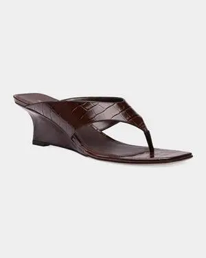 STUART WEITZMAN Vinnie 50mm Croc-embossed Leather Wedge Thong Sandals