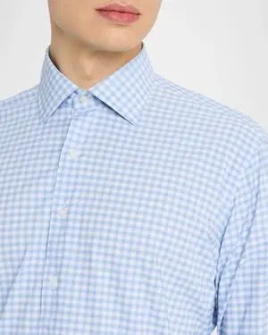 Peter Millar Apos;s Lewis Performance Twill Plaid Sport Shirt - Cloudy Blu