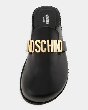 Moschino Apos;s M Logo Leather Mules - Black