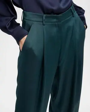 Giorgio Armani Pleated Silk Straight-leg Trousers - Medium Blue