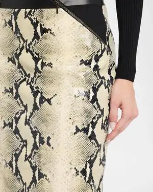 Maria Mcmanus Blocked Embossed Leather Midi Pencil Skirt - Python