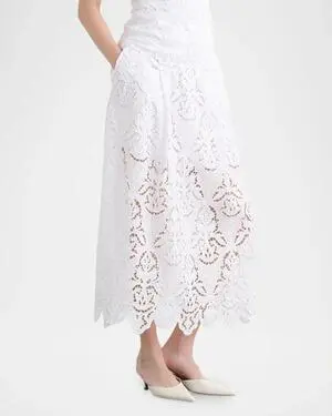 TOCCIN Stacy Embroidered Midi Skirt - Optic