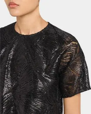 Akris Lacquered Sea Fan Lace Boxy Short-sleeve Top