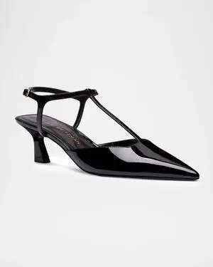 STUART WEITZMAN 50mm Vinnie Patent Leather T-strap Pumps