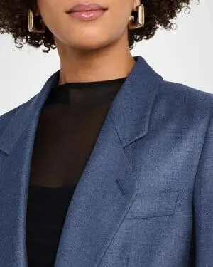 Giorgio Armani Single-breasted Silk Blazer Jacket - Medium Blue