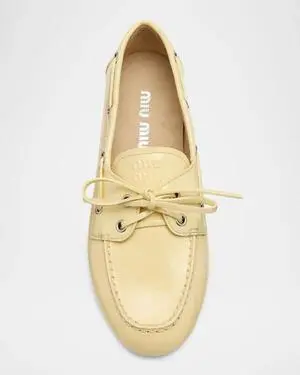 Miu Miu Leather Lace-up Moccasins - Burro