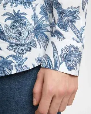 Etro Apos;s Floral Paisley Stretch Cotton Sport Shirt - White Base