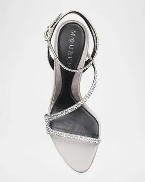 Alexander McQueen 90mm Skull Embellished Satin Ankle-strap Sandals - Silver