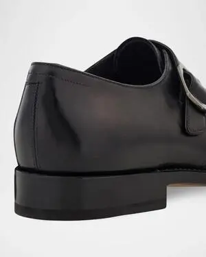 FERRAGAMO Apos;s Sullivan Tramezza Leather Monk-strap Loafers - Nero