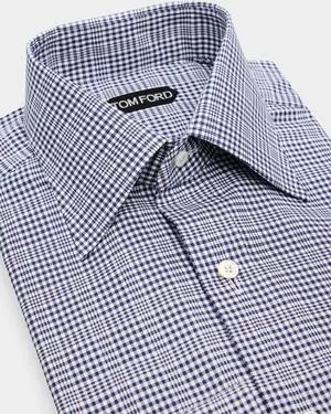 TOM FORD Apos;s Mutli-check Cotton Dress Shirt - Navy Multi