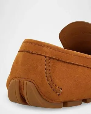 FERRAGAMO Apos;s Gancio Woven-loop Nubuck Driving Loafers - Naturale