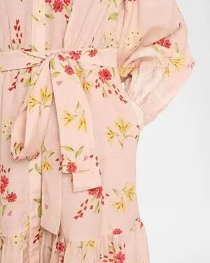 Kobi Halperin Noora Long Sleeve Floral Viscose-blend Dress - Shell Mult