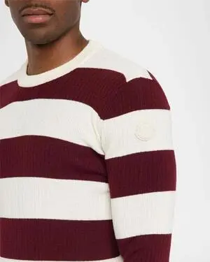 Moncler Apos;s Wide-stripe Wool Ribbed Crewneck Sweater - Red