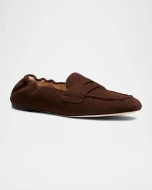 STUART WEITZMAN Bryant Elasticized-back Suede Loafers - Walnut