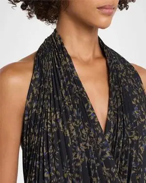 Proenza Schouler Paulina Pleated Halter Handkerchief Maxi Dress - Black Multi
