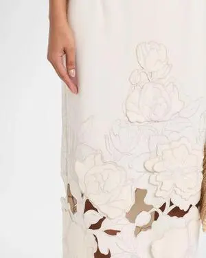 LEO LIN Rayna Strapless Floral Applique Column Maxi Dress - Vanilla