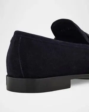 FERRAGAMO Apos;s Terence Gancio Ornament Leather-strap Suede Loafers - Navy