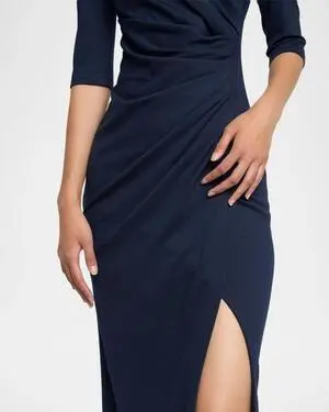Giorgio Armani Elbow-sleeve Draped Slit Midi Dress