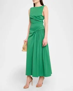 Lela Rose Cotton Poplin Asymmetrical Flounce Dress