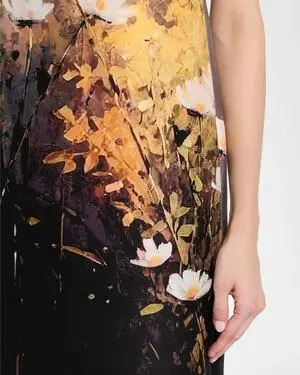 Rickie Freeman For Teri Jon Cap-sleeve Floral Mikado Dress - Black Multi