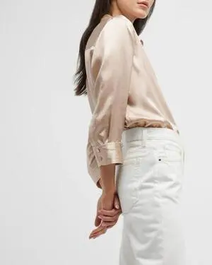 L & APOS;AGENCE Dani Silk Satin 3/4-sleeve Button-down Blouse - Walnut