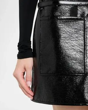 COURREGES Two Pockets Vinyl Mini Skirt With Belt - Black