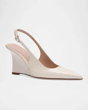 STUART WEITZMAN 85mm Vinnie Patent Leather Slingback Wedge Pumps - Linen