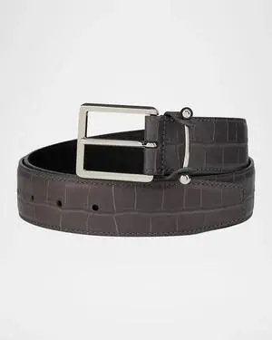 CHRISTIAN LOUBOUTIN Apos;s Chambeliss Croc-effect Leather Belt - Grey