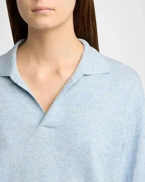 THE ROW Niosa Long-sleeved Cotton & Linen Polo Top - Ice Blue