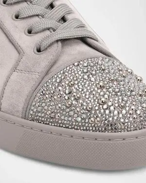 CHRISTIAN LOUBOUTIN Apos;s Louis Jr Perla Suede Crystal Cap-toe Sneakers - Phantom Gr