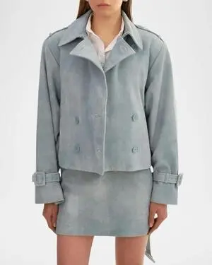 LAMARQUE Dhana Suede Cropped Trench Coat - Distressed
