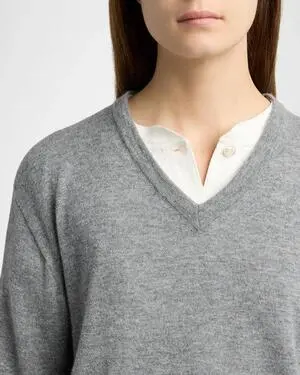 THE ROW Nian Cashmere V-neck Sweater - Grey